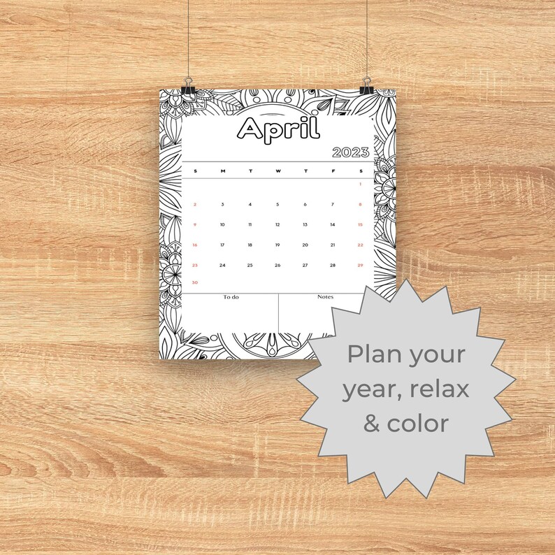2023 Coloring Calendar, 12 Month Calendar, Mandala Calendar, Yearly ...