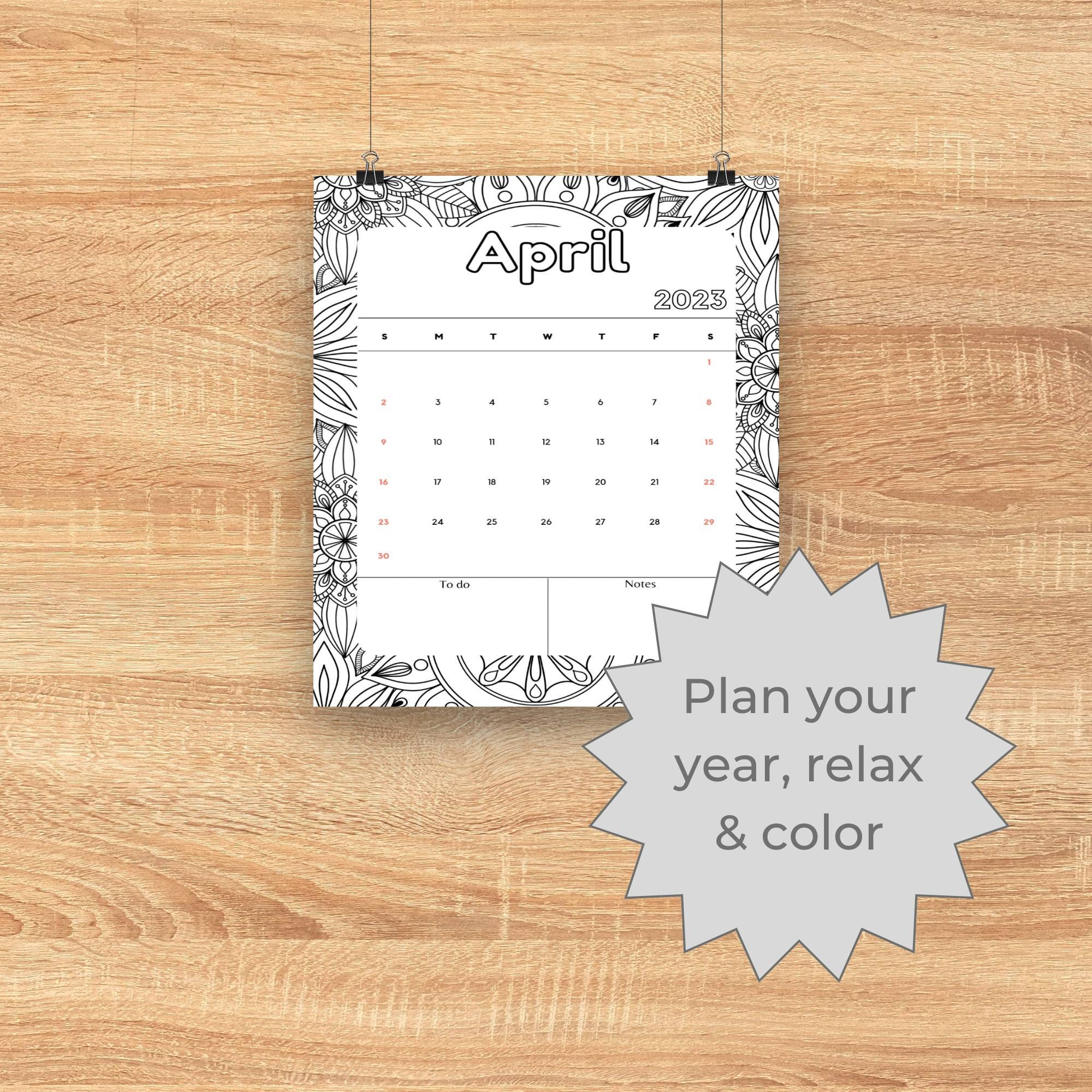 2023 Coloring Calendar, 12 Month Calendar, Mandala Calendar, Yearly ...