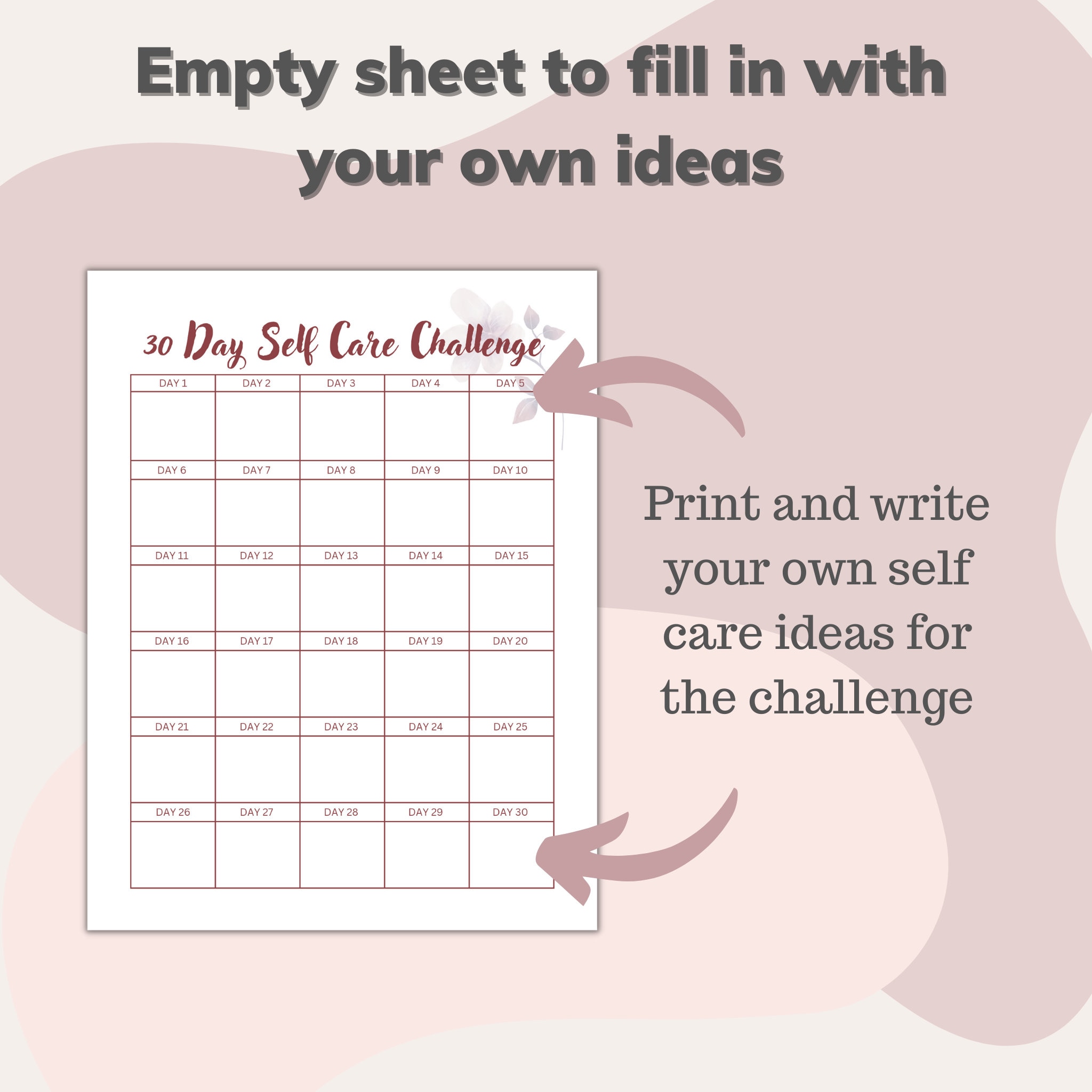 30 Day Self Care Challenge, Self Care Checklist, Self Care Plan ...
