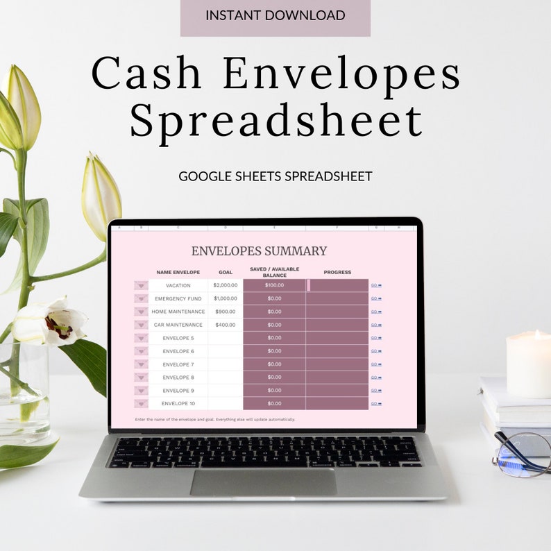 Cash Envelopes Spreadsheet, Digital Money Envelopes, Budget Spreadsheet ...