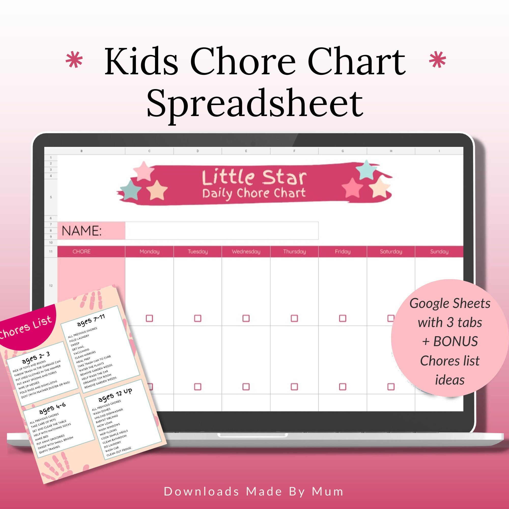 Kids Chore Chart Spreadsheet, Digital Chore Chart, Google Sheets ...
