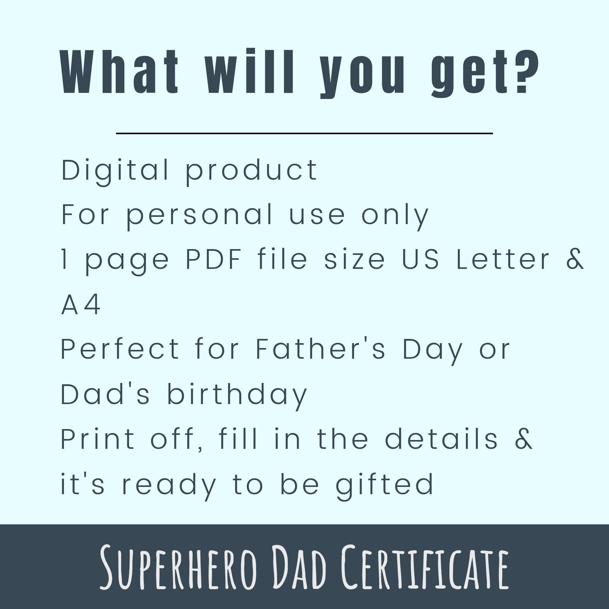 Dad Certificate, Father's Day Present, World's Best Dad, Printable Best ...