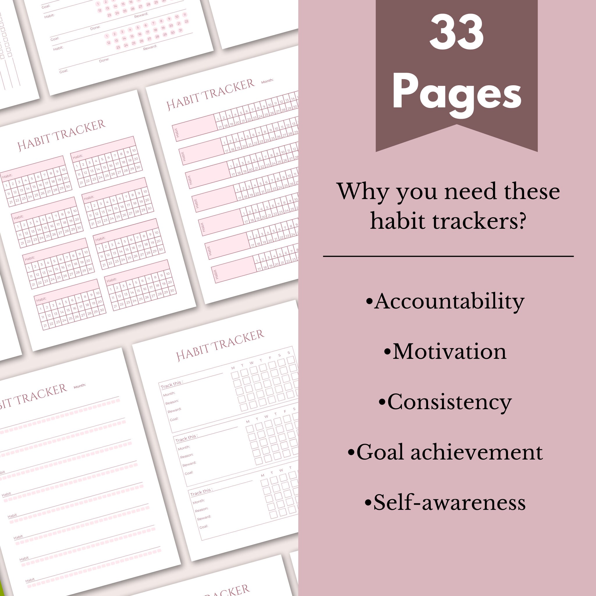 Habit Tracker Printable Bundle, Routine Tracker, Yearly, Monthly ...