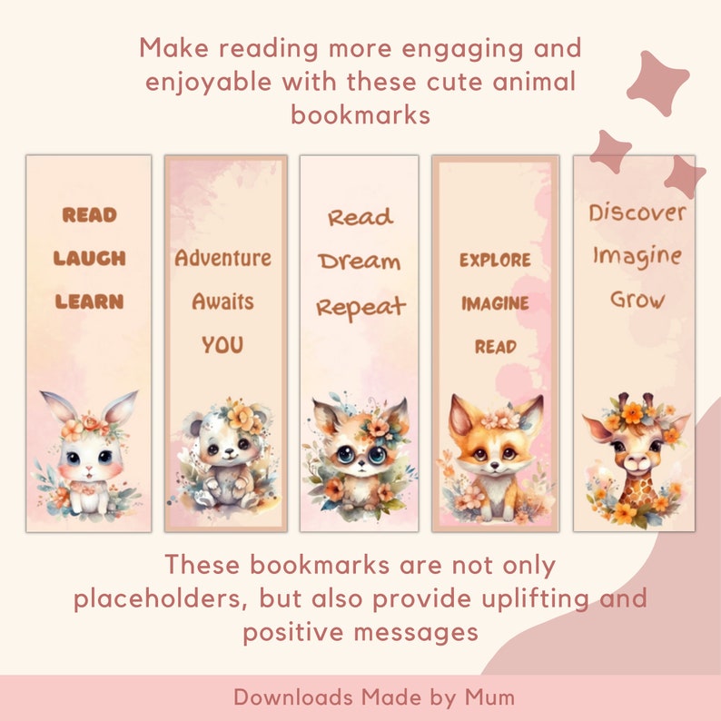 Bookmarks for Kids Printable, Cute Animal Theme Bookmarks, Bookmarks ...