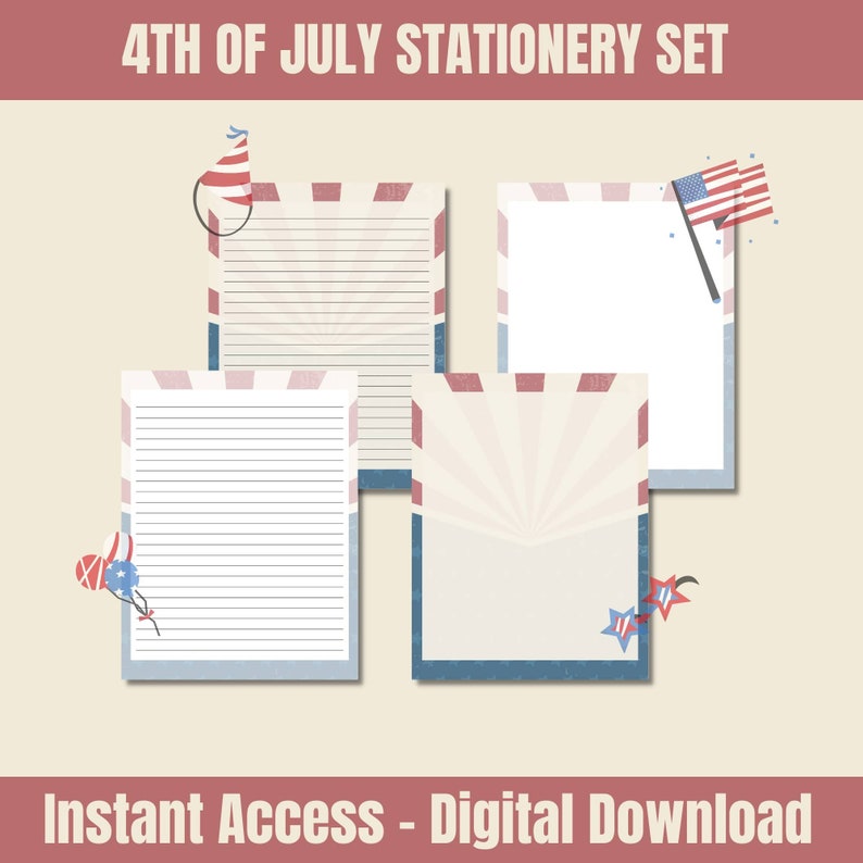Fourth of July Printable Stationery Set, Patriotic Printables, Letter ...