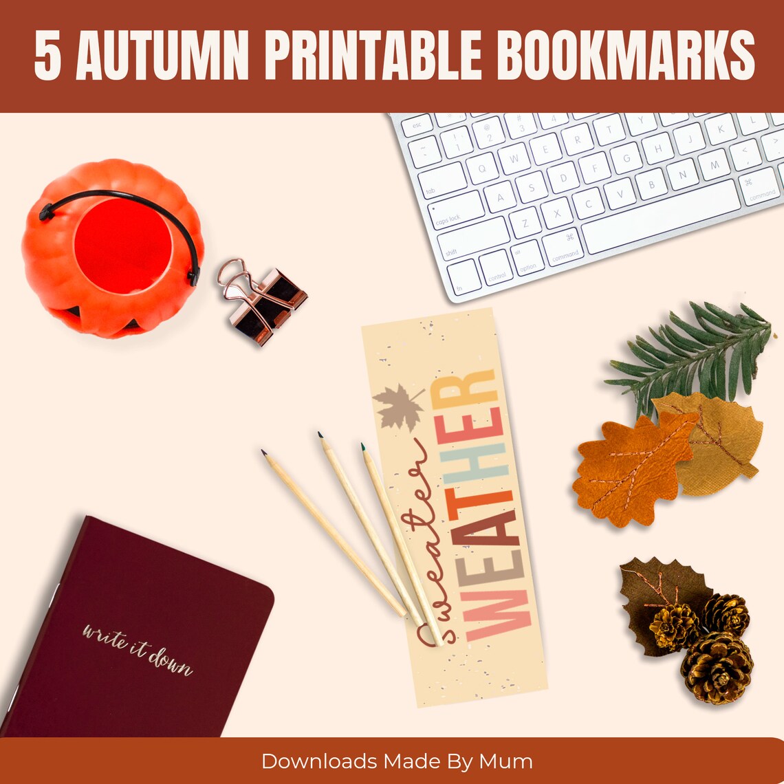 Printable Autumn Bookmarks, Fall Bookmarks, Set of 5 Bookmarks ...