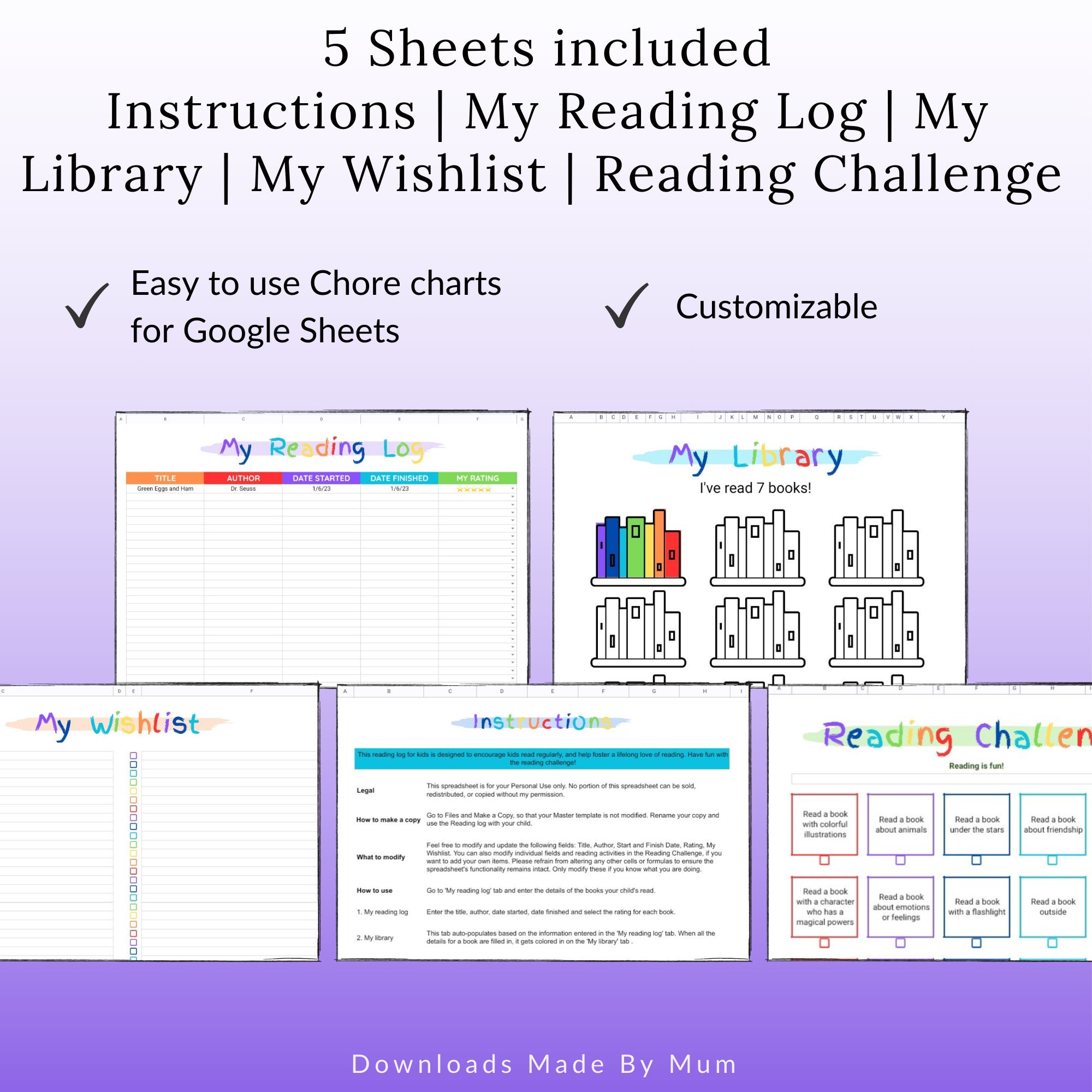 Reading Log for Kids Spreadsheet, Reading Tracker, Reading Challenge, Google Sheets Template ...