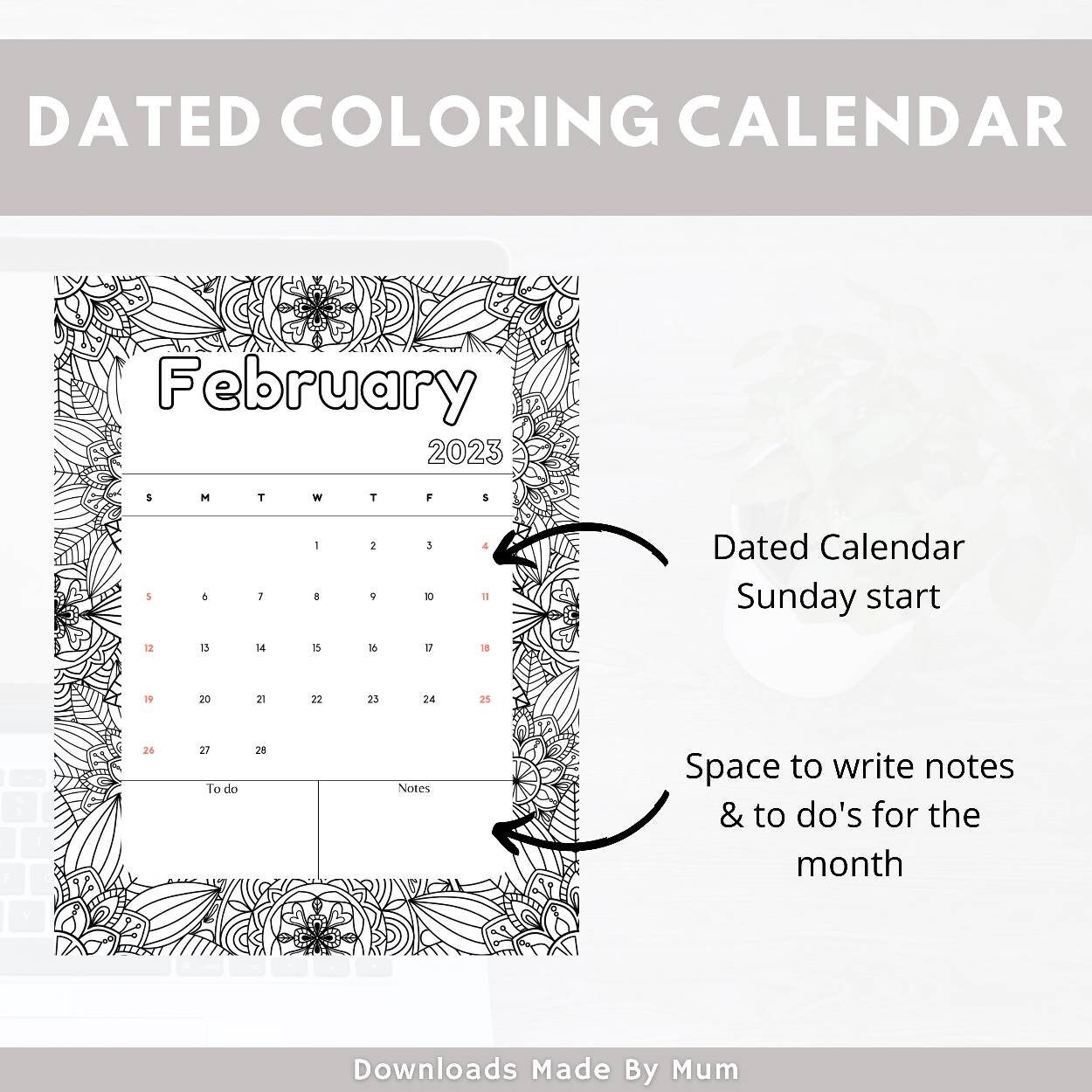 2023 Coloring Calendar, 12 Month Calendar, Mandala Calendar, Yearly ...