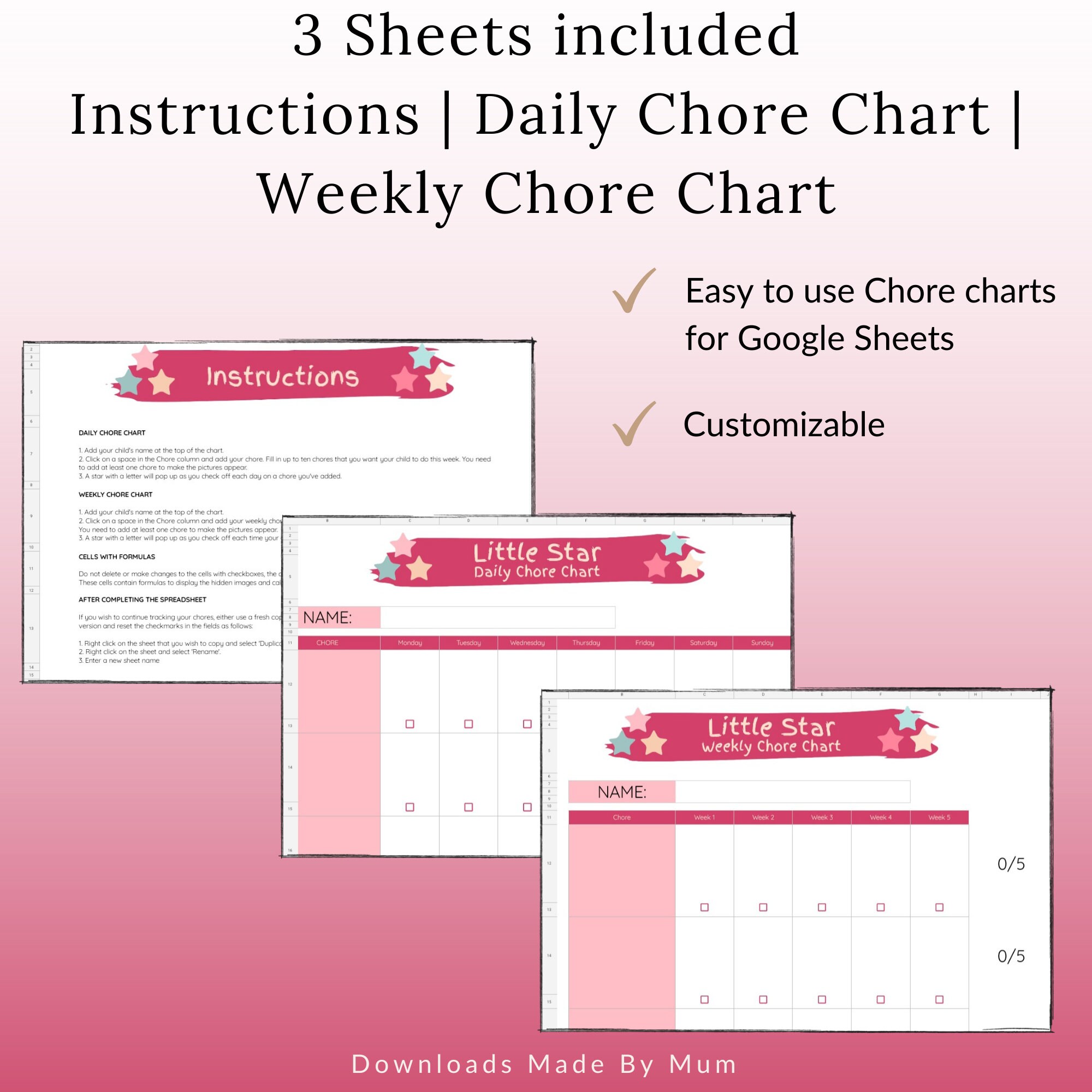 Kids Chore Chart Spreadsheet, Digital Chore Chart, Google Sheets ...