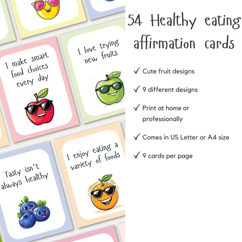 Kids Affirmation Cards for Healthy Eating, Encouragement Cards for ...