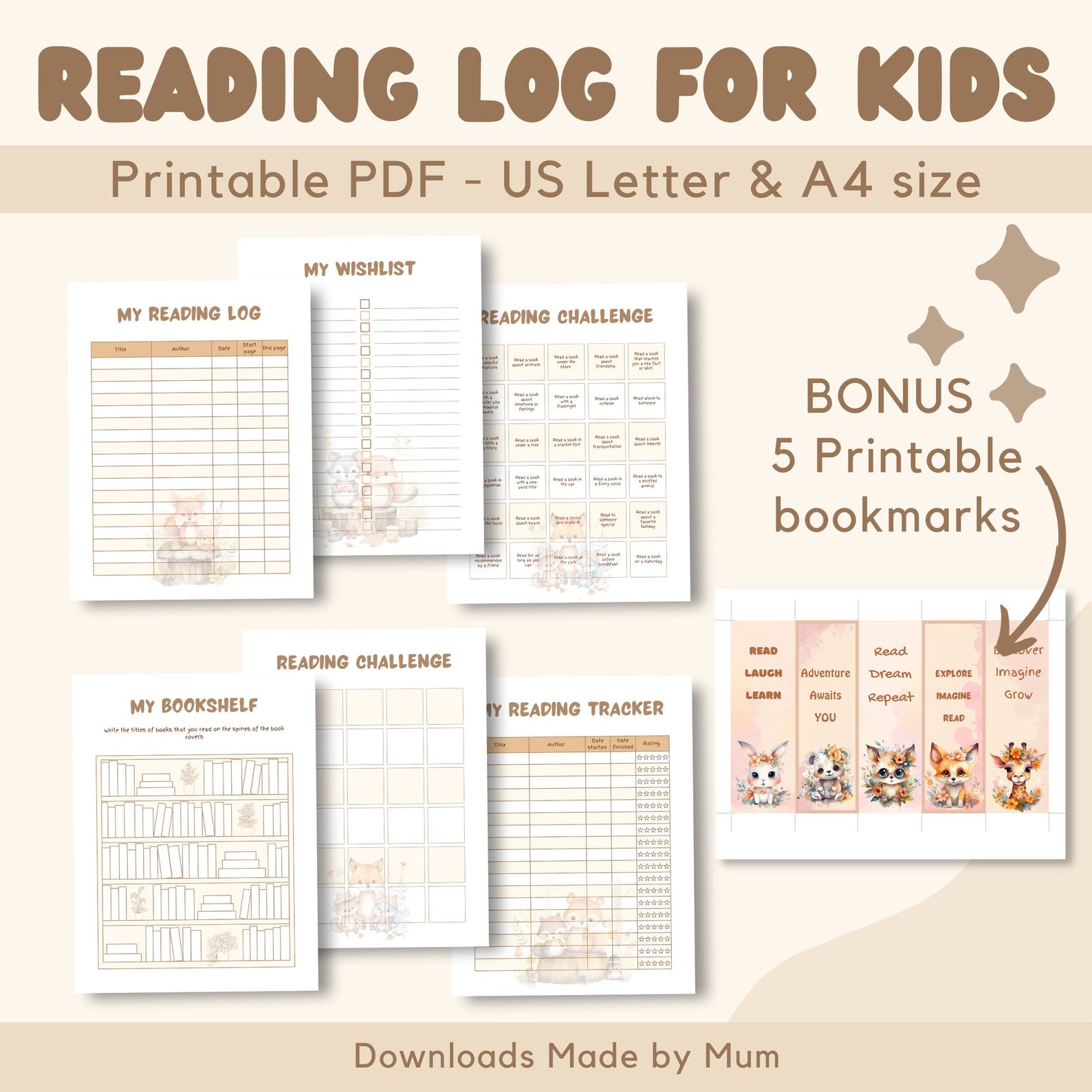 Reading Log for Kids Printable, Kids Book Tracker, Reading Challenge ...