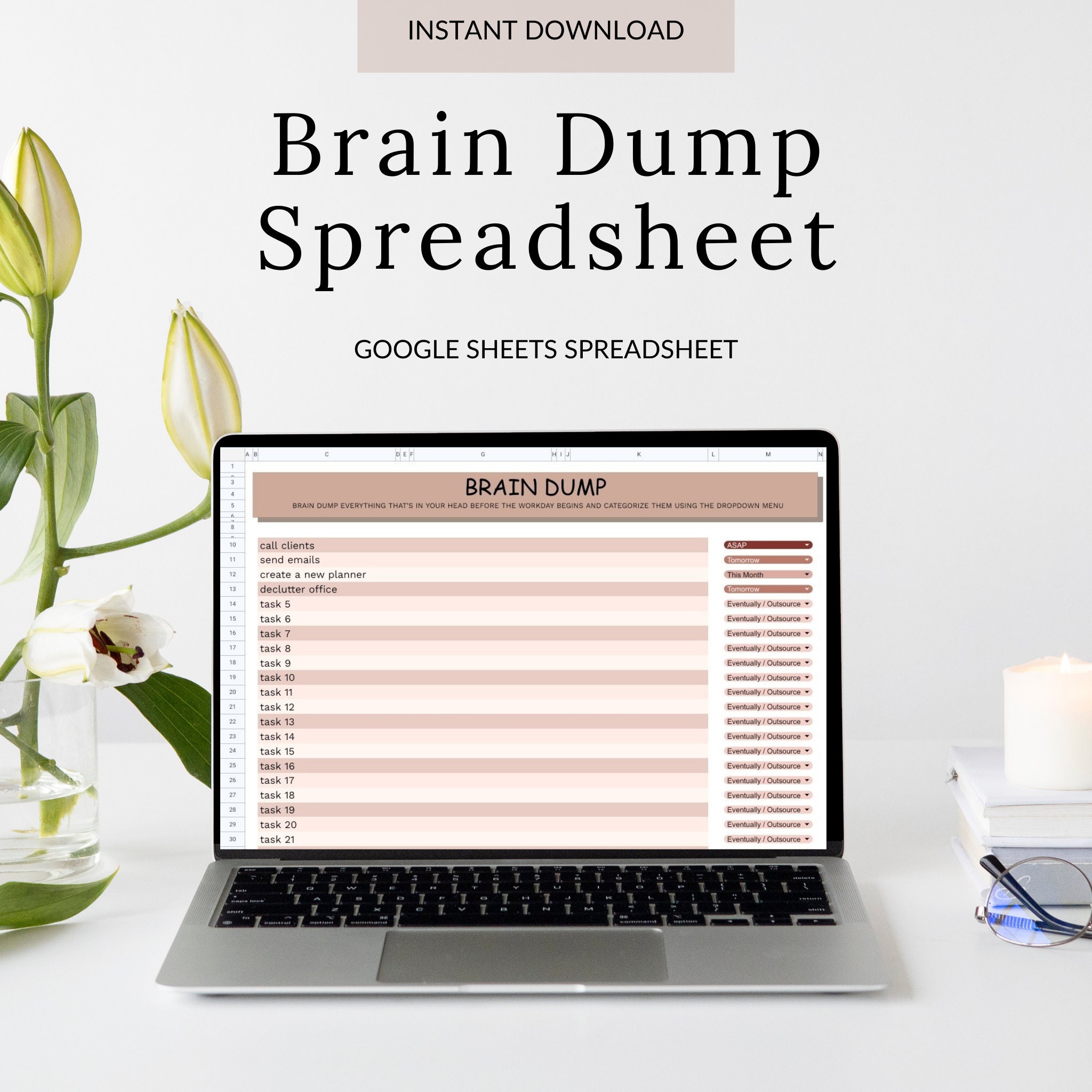 Brain Dump Spreadsheet, ADHD Brain Dump Template, Google Sheets Planner ...