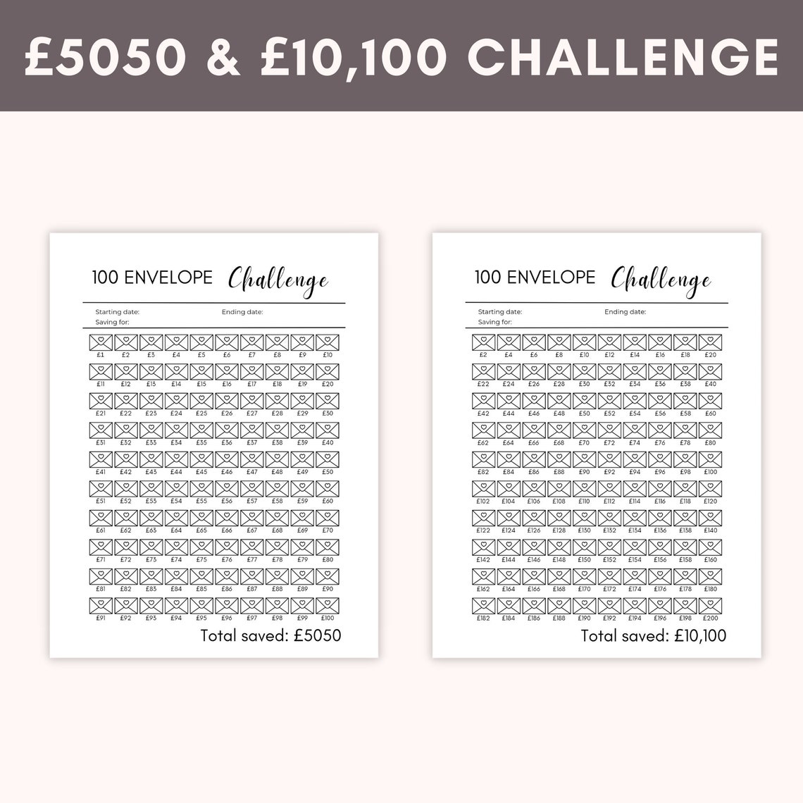 100 Envelope Challenge Printable, 5k 10k Savings Challenge, Cash ...