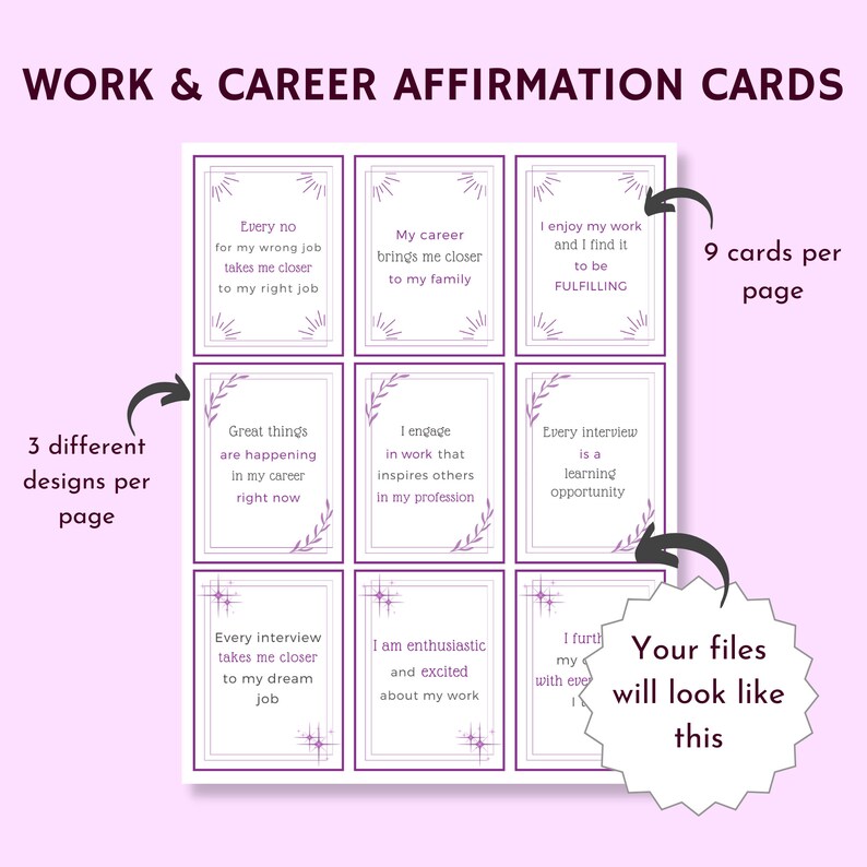 Work and Career Affirmation Cards Printable, Motivational Cards, Career ...