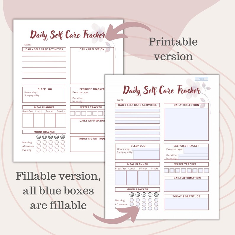 Self Care Tracker, Self Care Checklist, Self Care Template, Self Care ...