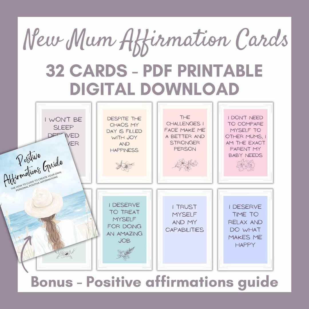 Calming New Mom Affirmation Cards, Printable Positive Cards for ...