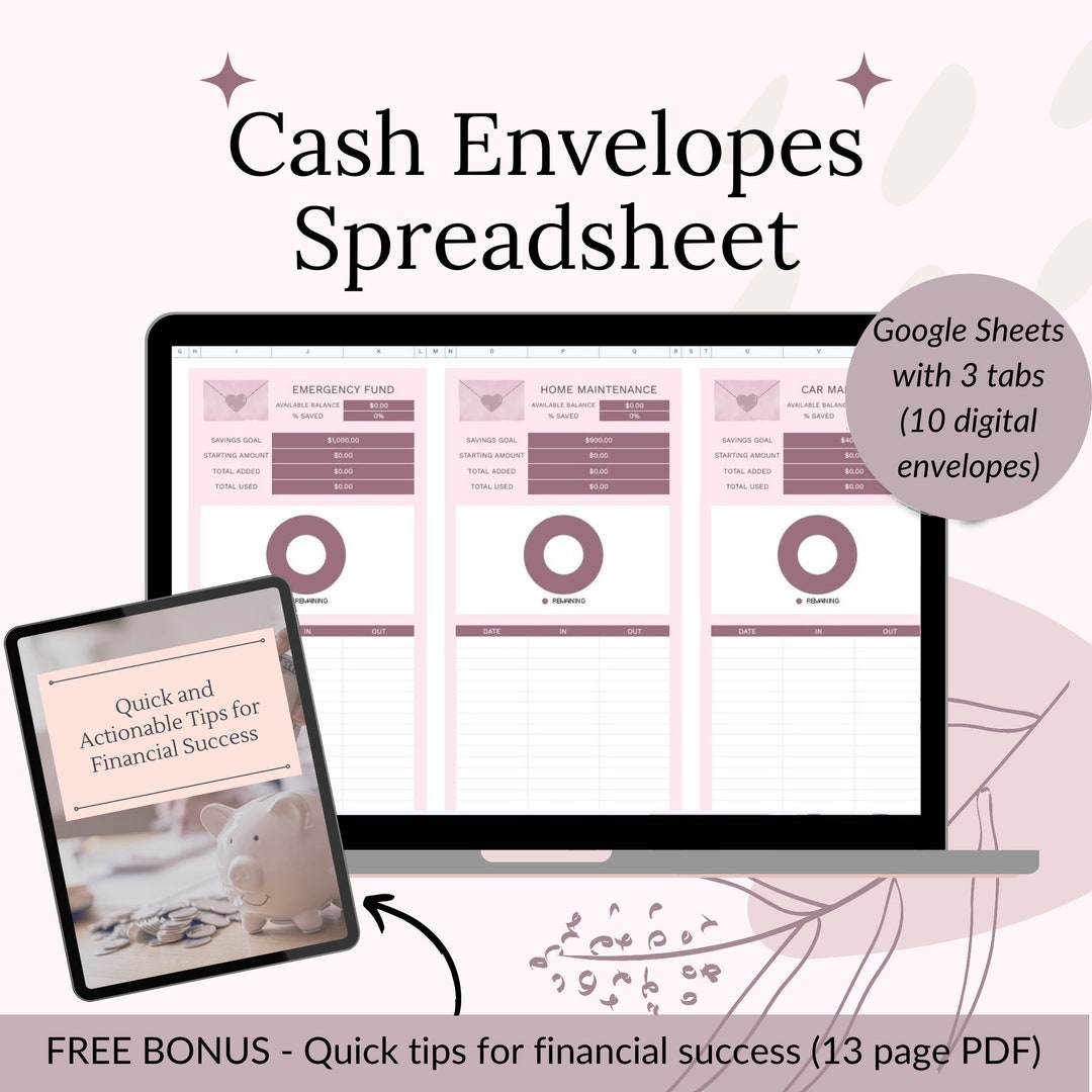 Cash Envelopes Spreadsheet, Digital Money Envelopes, Budget Spreadsheet ...