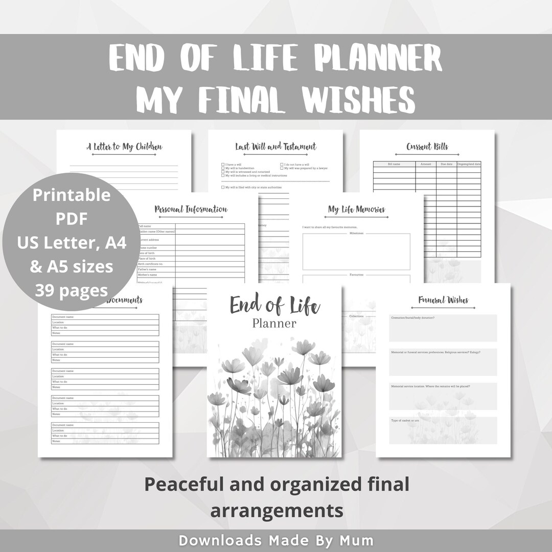 End of Life Planner Printable, Emergency Binder, Estate Planning, Death Planner, in Case of ...