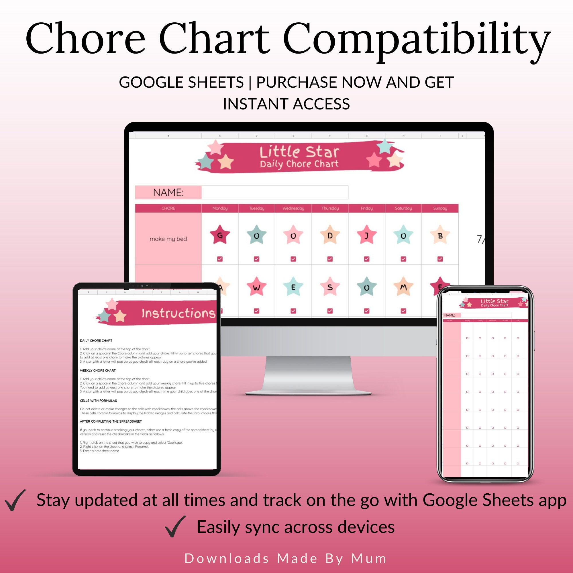 Kids Chore Chart Spreadsheet, Digital Chore Chart, Google Sheets ...