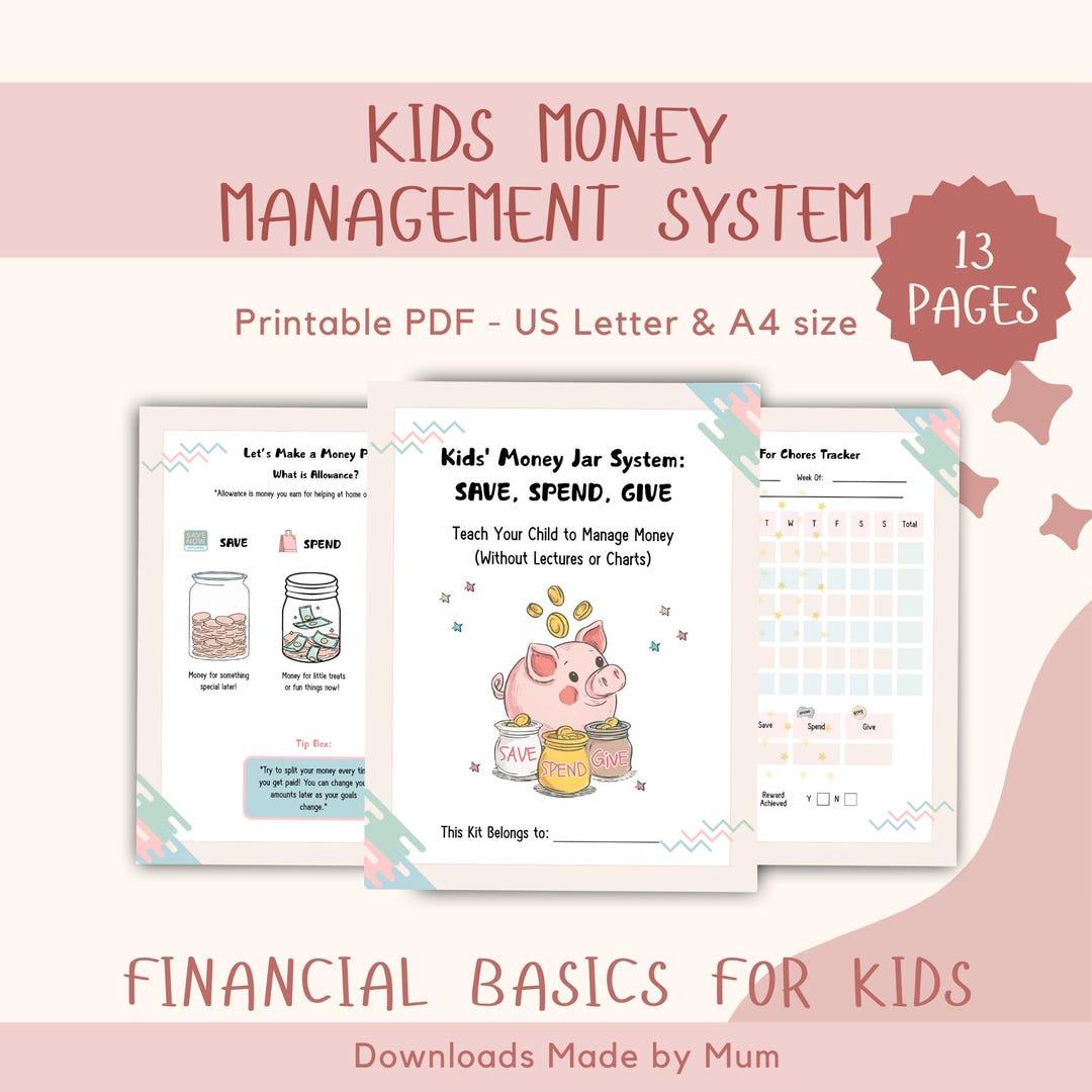 Kids Money Management Printable, 3-bucket Save Spend Give System ...