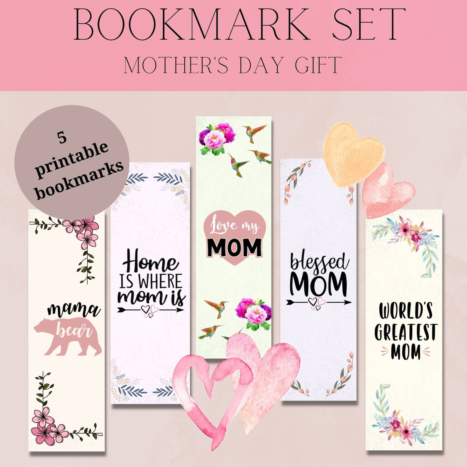 Bookmarks for Mom, Printable Bookmarks, Floral Bookmarks, Bookmarks Set ...