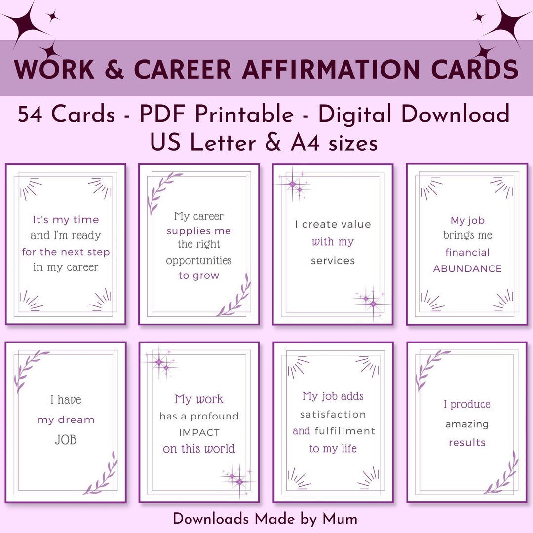 Work and Career Affirmation Cards Printable, Motivational Cards, Career ...