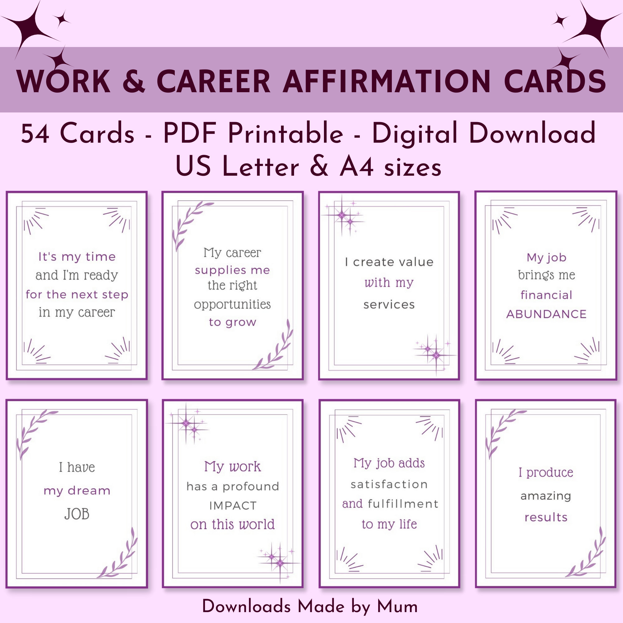Work and Career Affirmation Cards Printable, Motivational Cards, Career ...