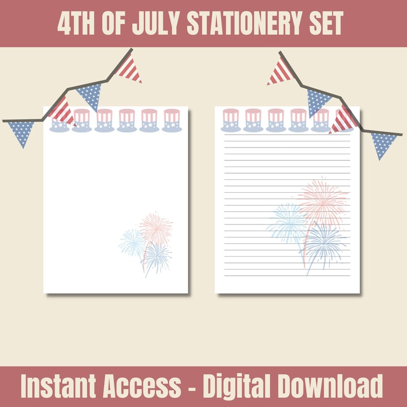 Fourth of July Printable Stationery Set, Patriotic Printables, Letter ...