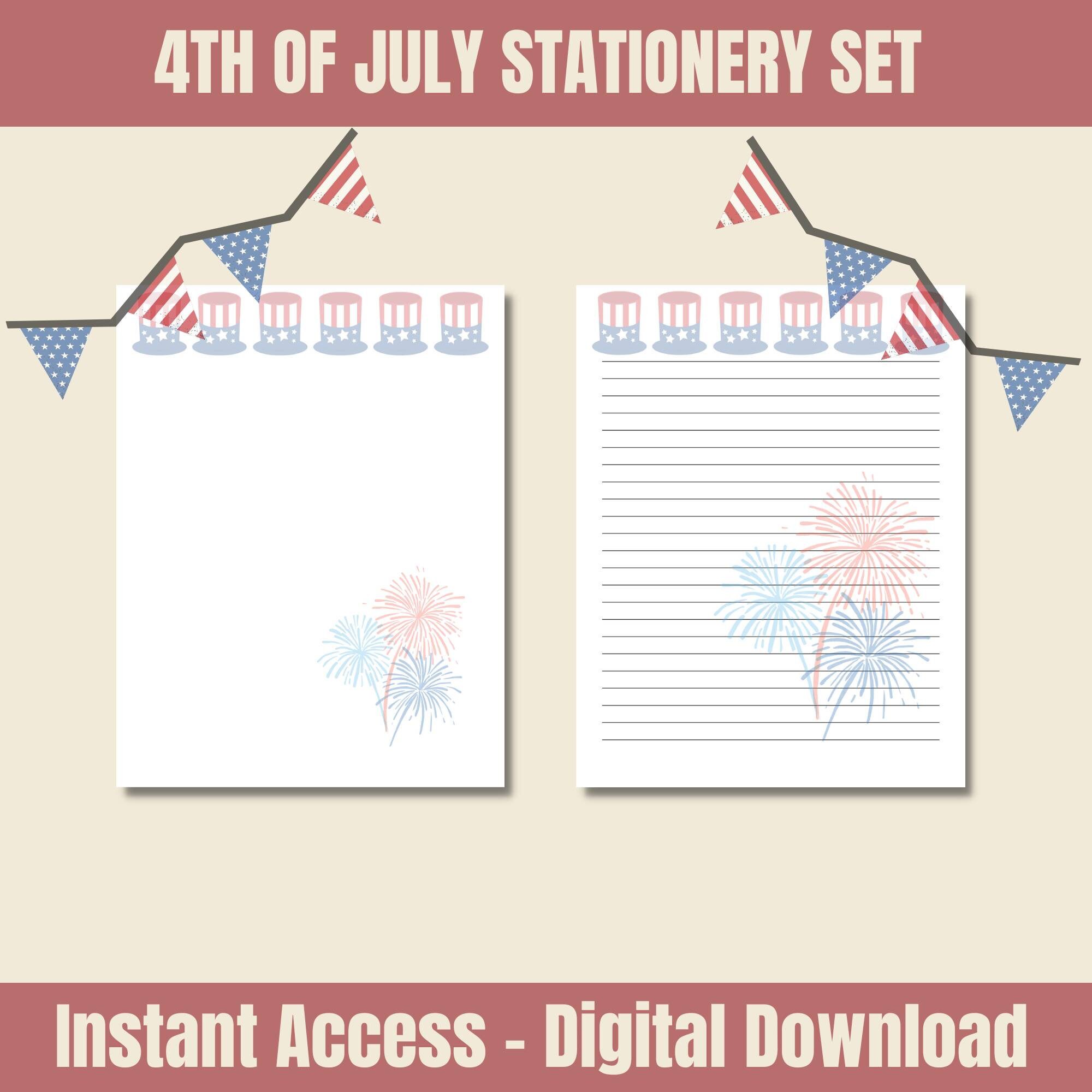 Fourth of July Printable Stationery Set, Patriotic Printables, Letter ...