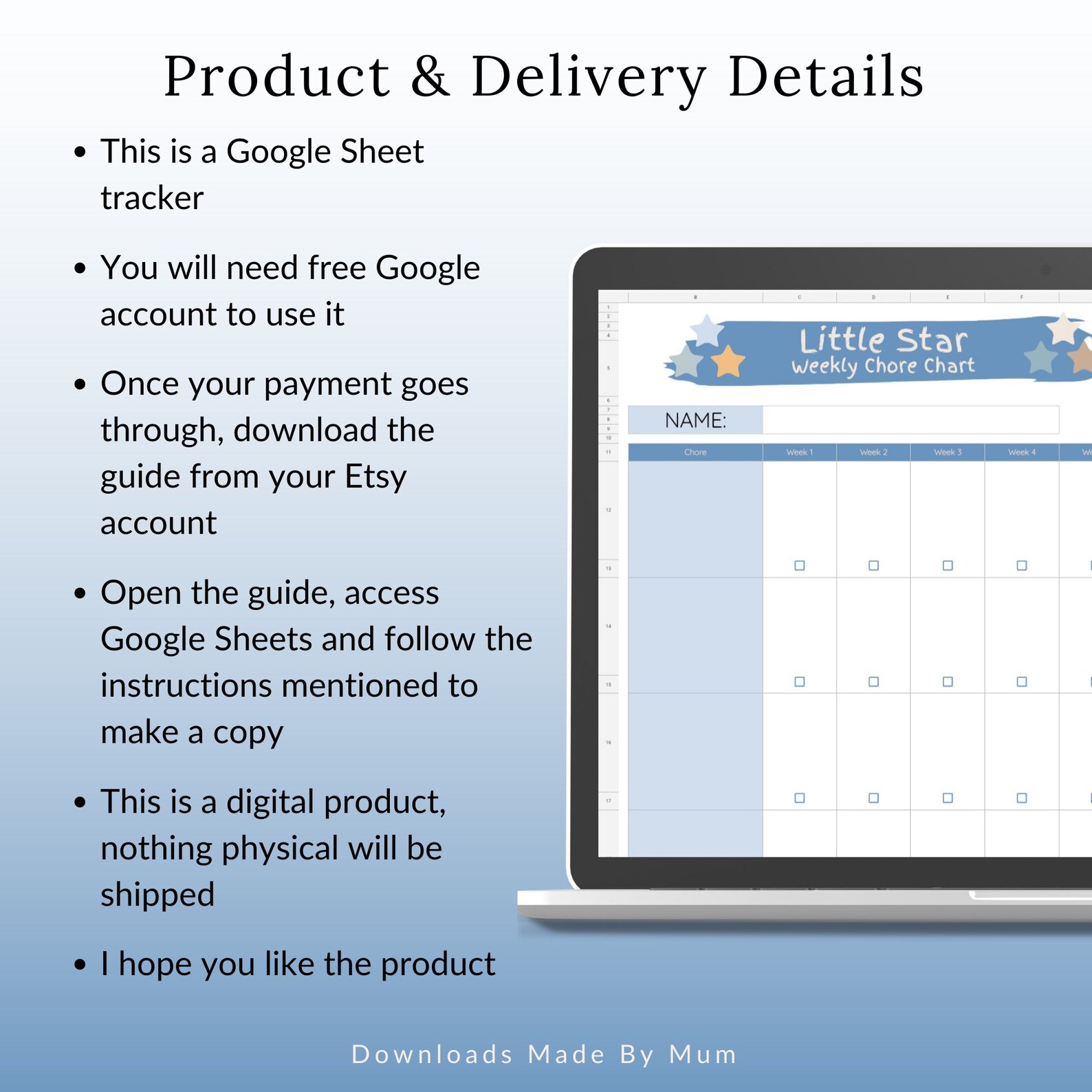 Kids Chore Chart Spreadsheet, Digital Chore Chart, Google Sheets ...