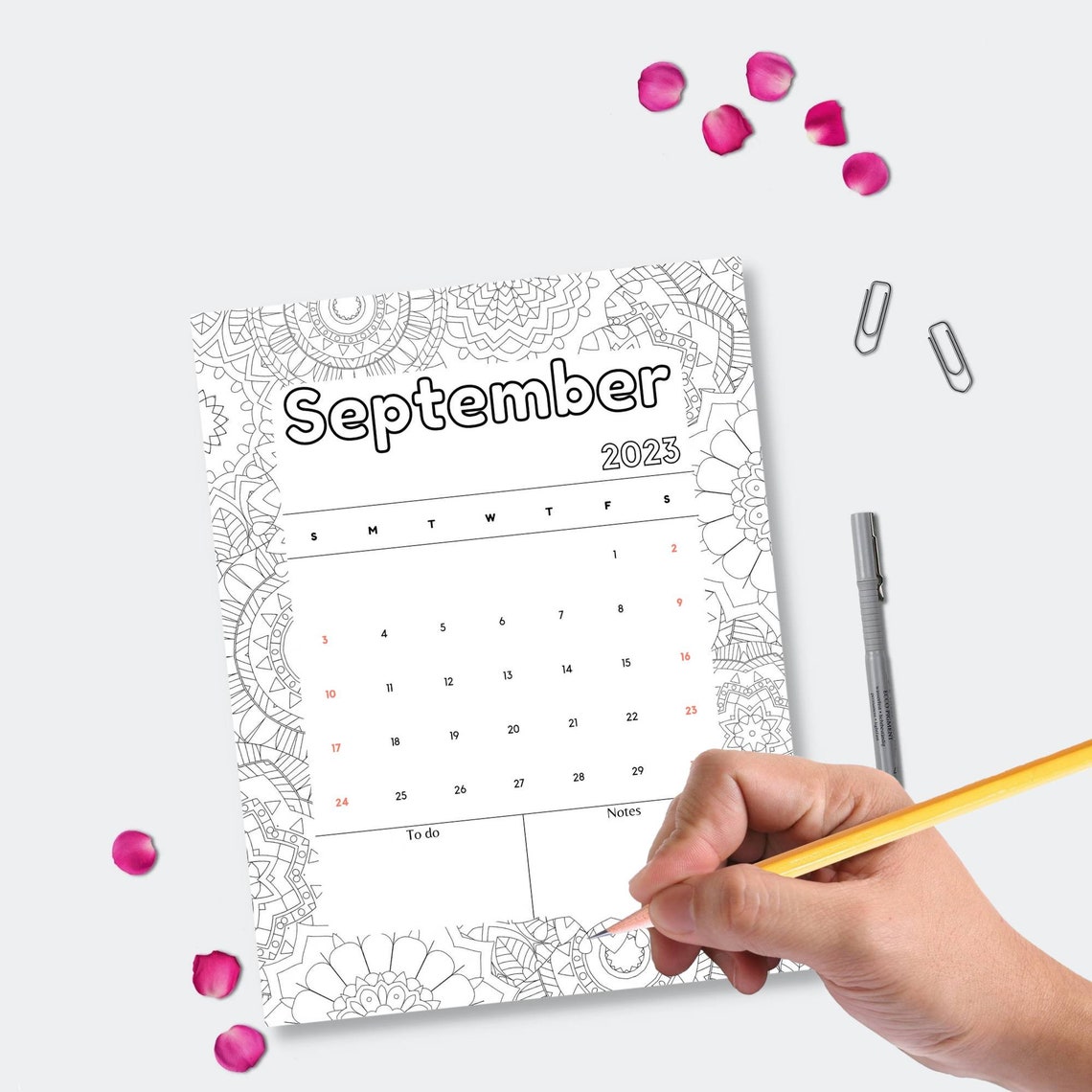 2023 Coloring Calendar, 12 Month Calendar, Mandala Calendar, Yearly ...