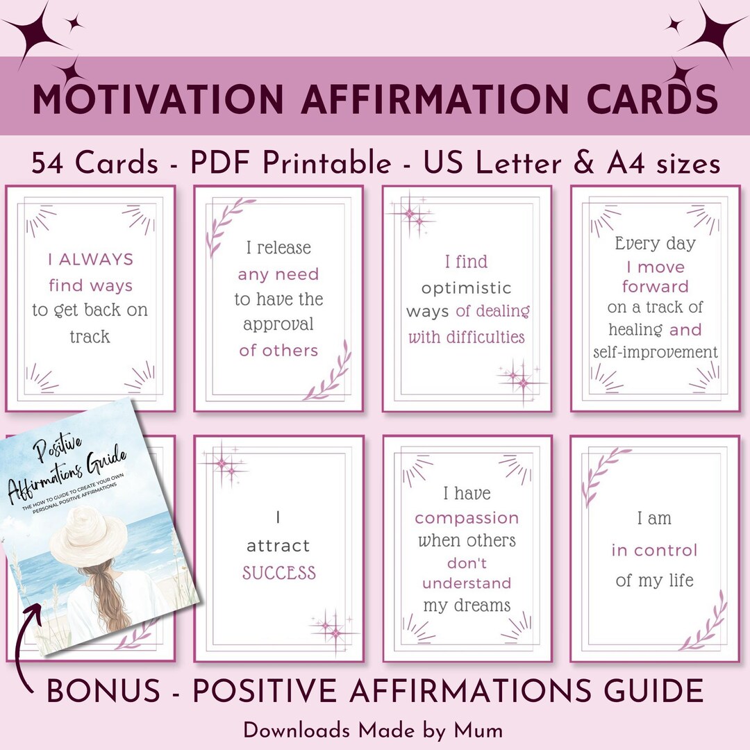 Motivation Printable Affirmation Cards for Women, Encouragement Cards ...