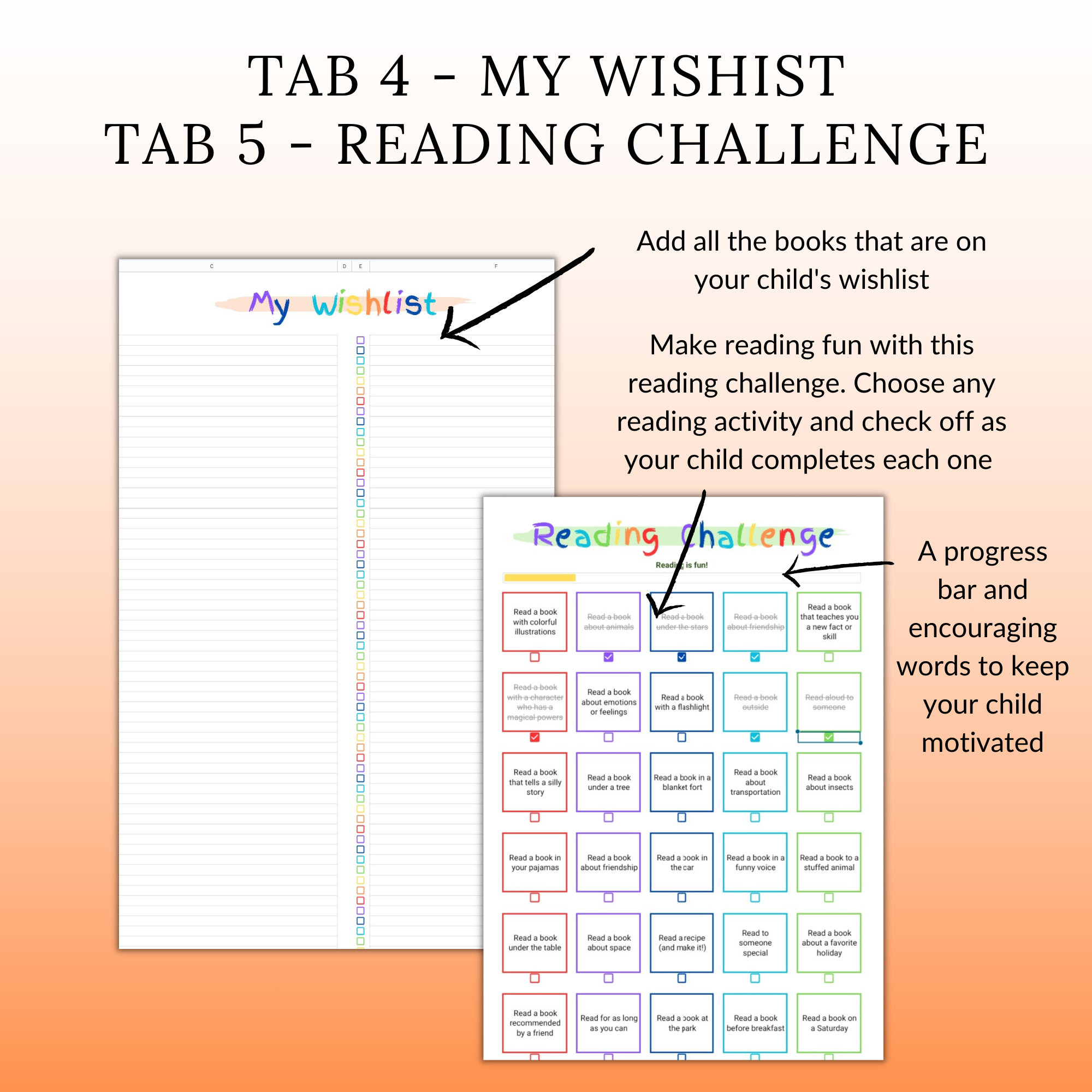 Reading Log for Kids Spreadsheet, Reading Tracker, Reading Challenge ...