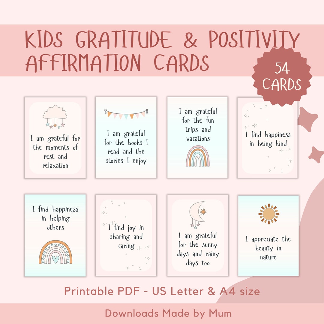 Kids Gratitude Affirmation Cards Printable, Positive Affirmations ...