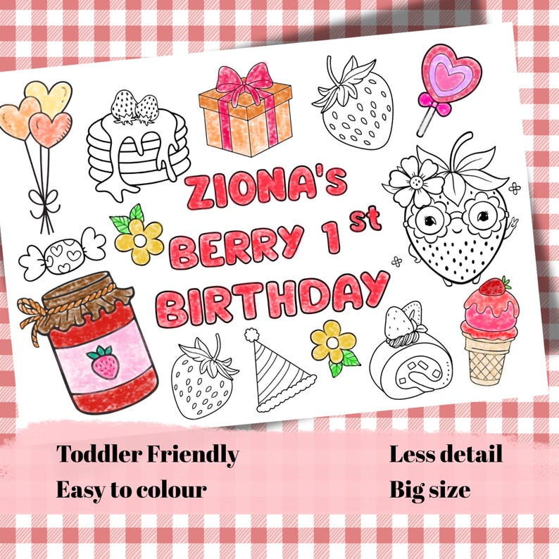 Personalized Berry First Birthday, Party Activity, Strawberry Placemat ...