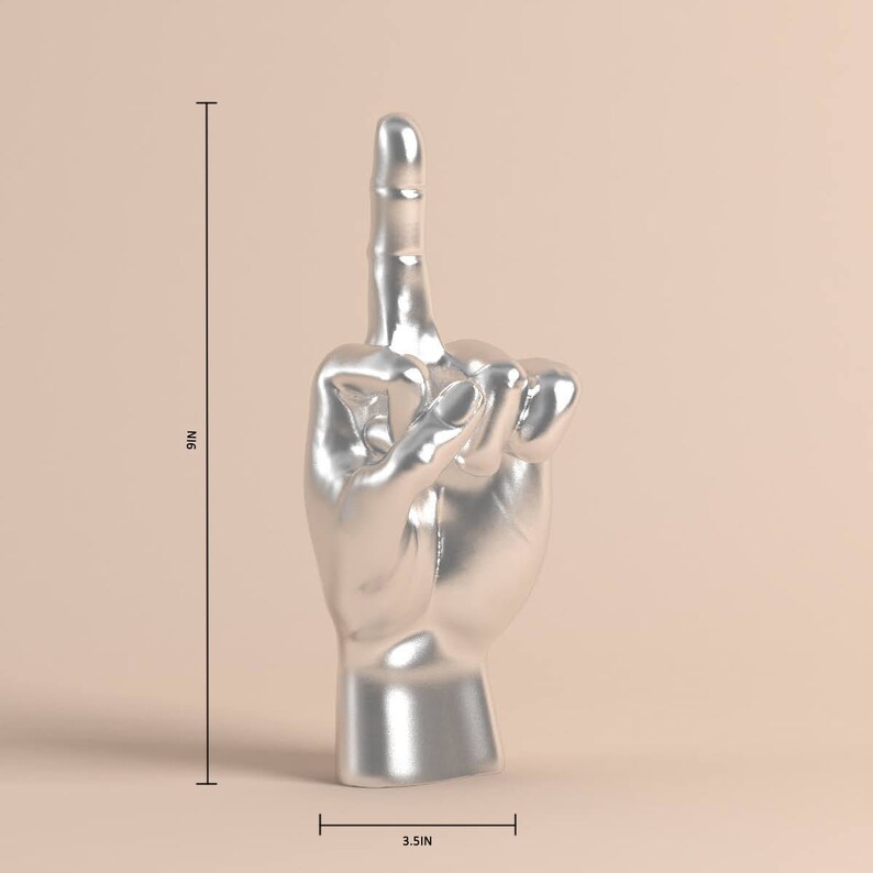 Middle Finger Statue Table Top Decor Silver Polyresin Decorative Home ...