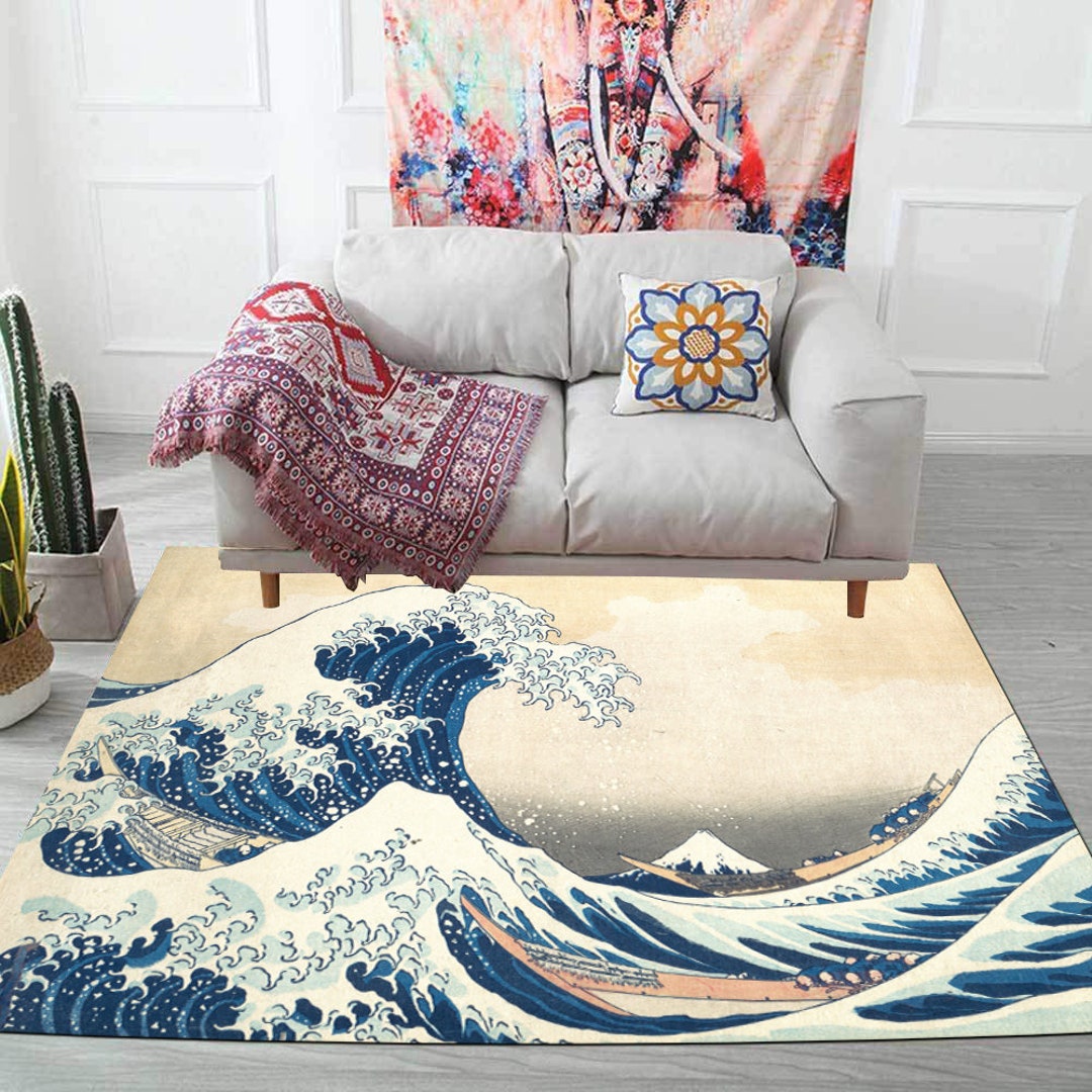 Wave Rug,japanese Rug,greatwave Rug,sea Rug,beige Rug,japan Rug,rugs ...