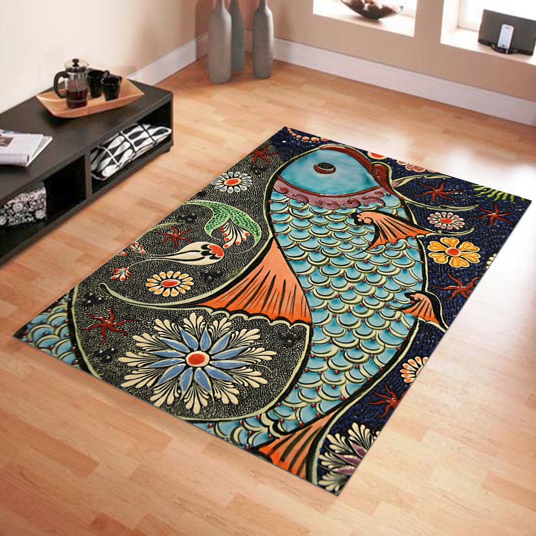 Mosaic Rug Koi Fish Mosaic Koi Fish Rugliving Room - Etsy