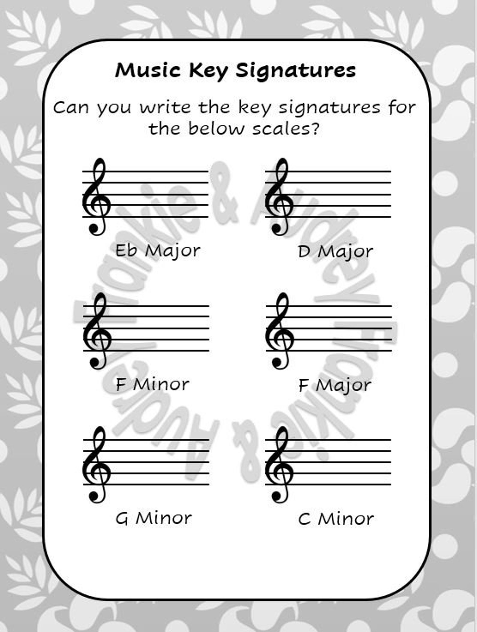 Music Key Signature Activity Printable Worksheets Music - Etsy