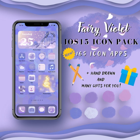 Fairy Violet IOS 15 Icon Apps Lilac&violet Shades Handrawn | Etsy