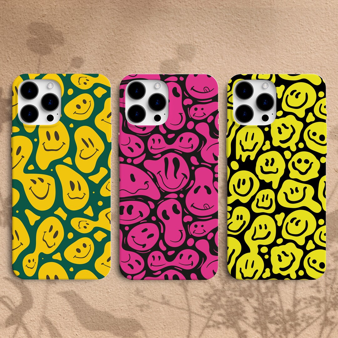 Distorted Smiley Face iPhone Case, Dripping Yellow Emoji Samsung Cover ...