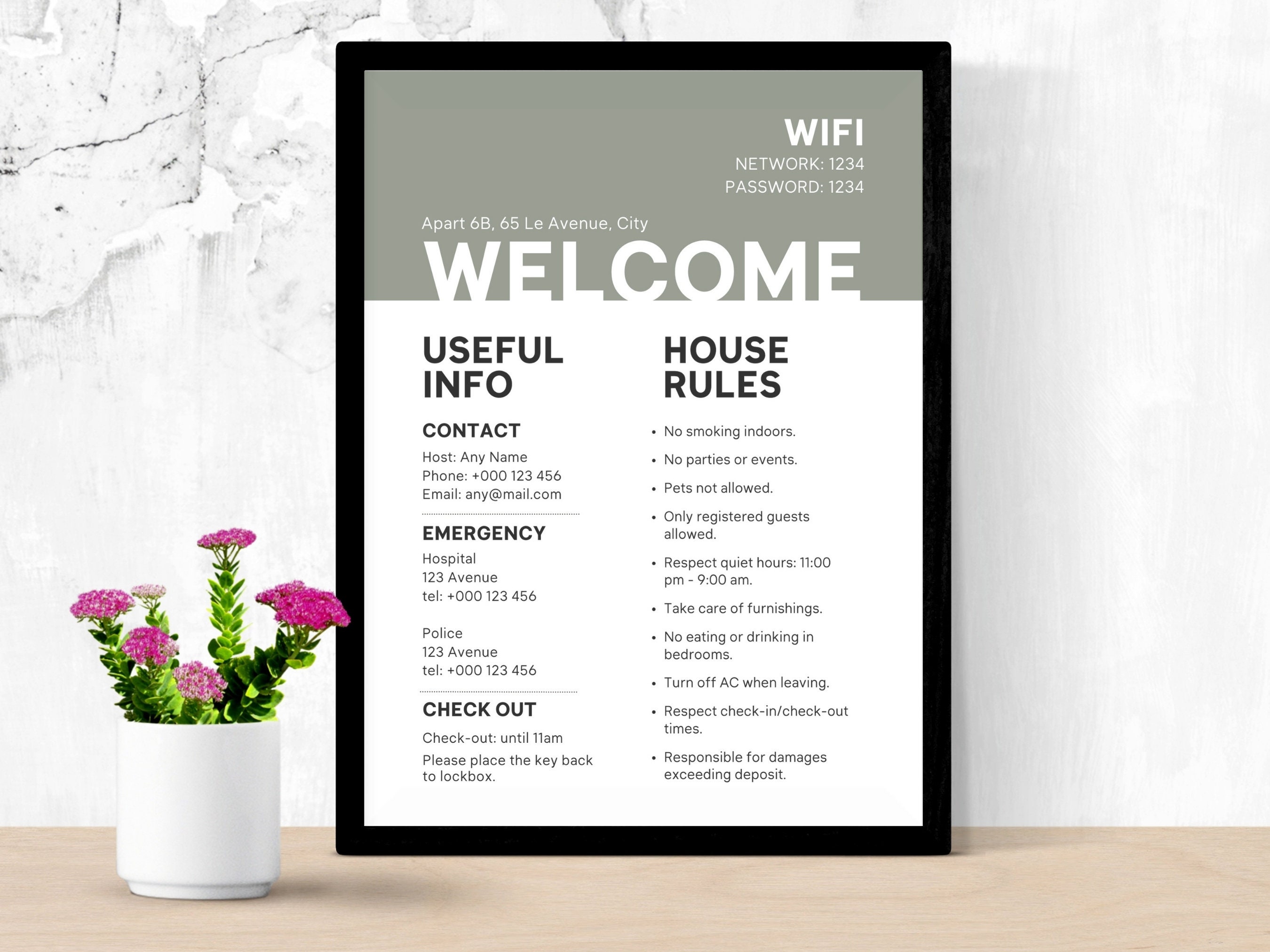 Airbnb House Rules Template: Olive Green Welcome Sign (digital Download ...