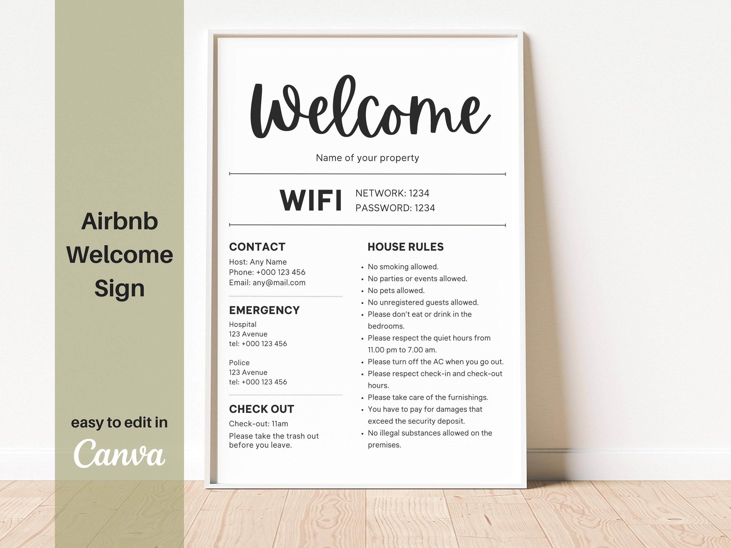 Airbnb House Rules Template: Editable Welcome Sign (canva) - Etsy