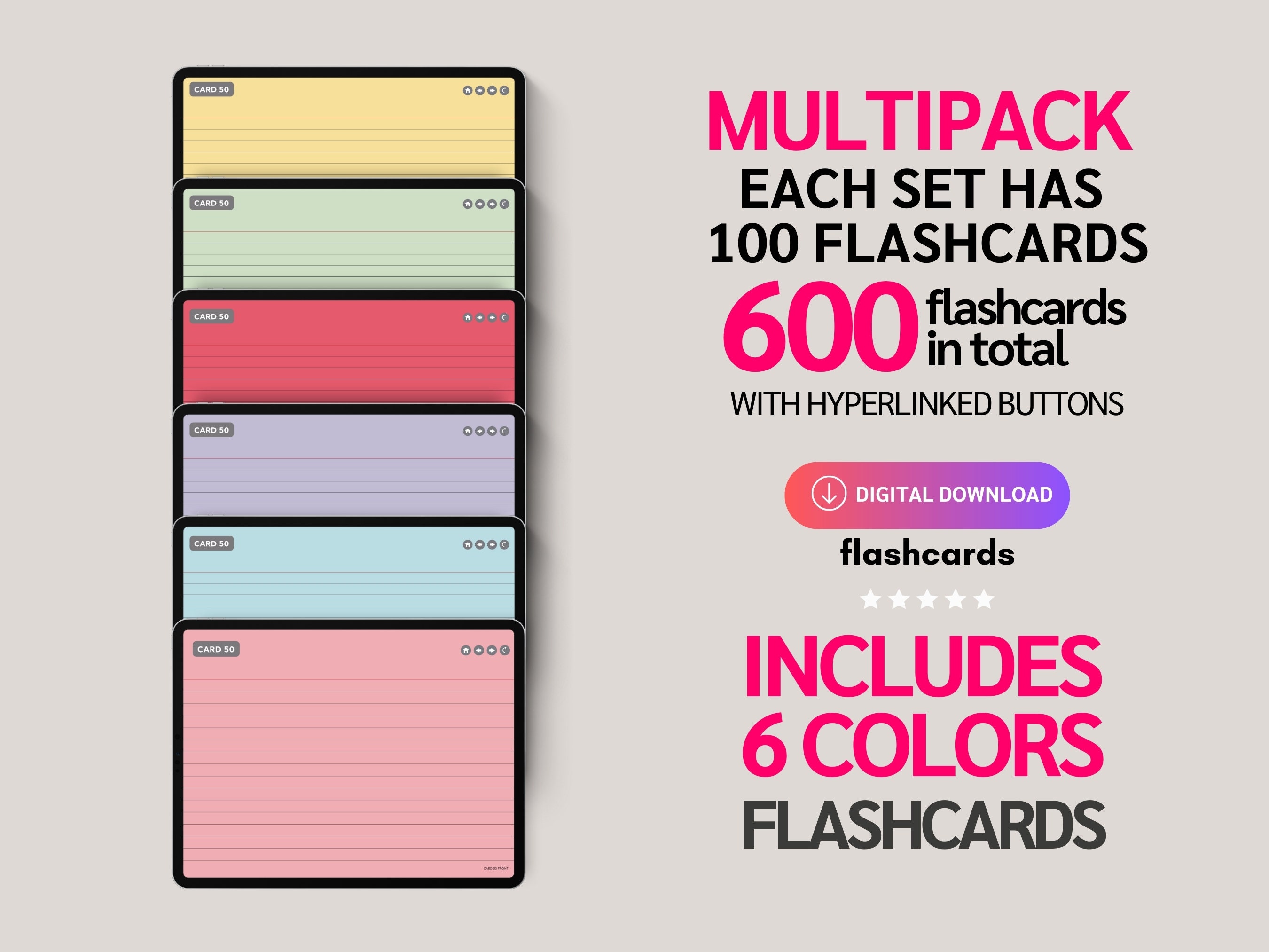 6 Colors Flashcards - 100 Digital Flash Card Hyperlinked - Colours ...