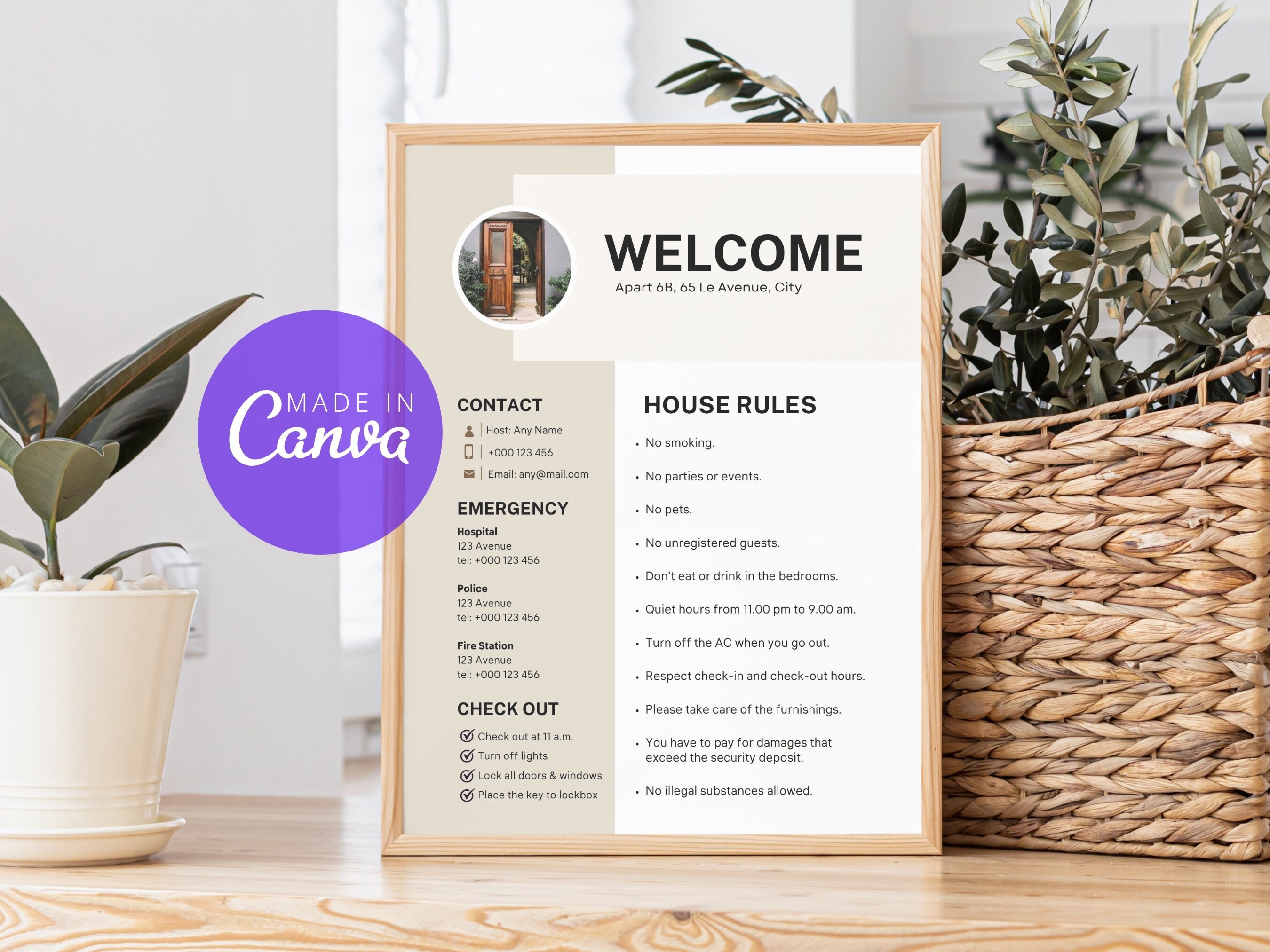 Editable Airbnb House Rules Template - Beige Welcome Guide & Wi-fi Sign ...