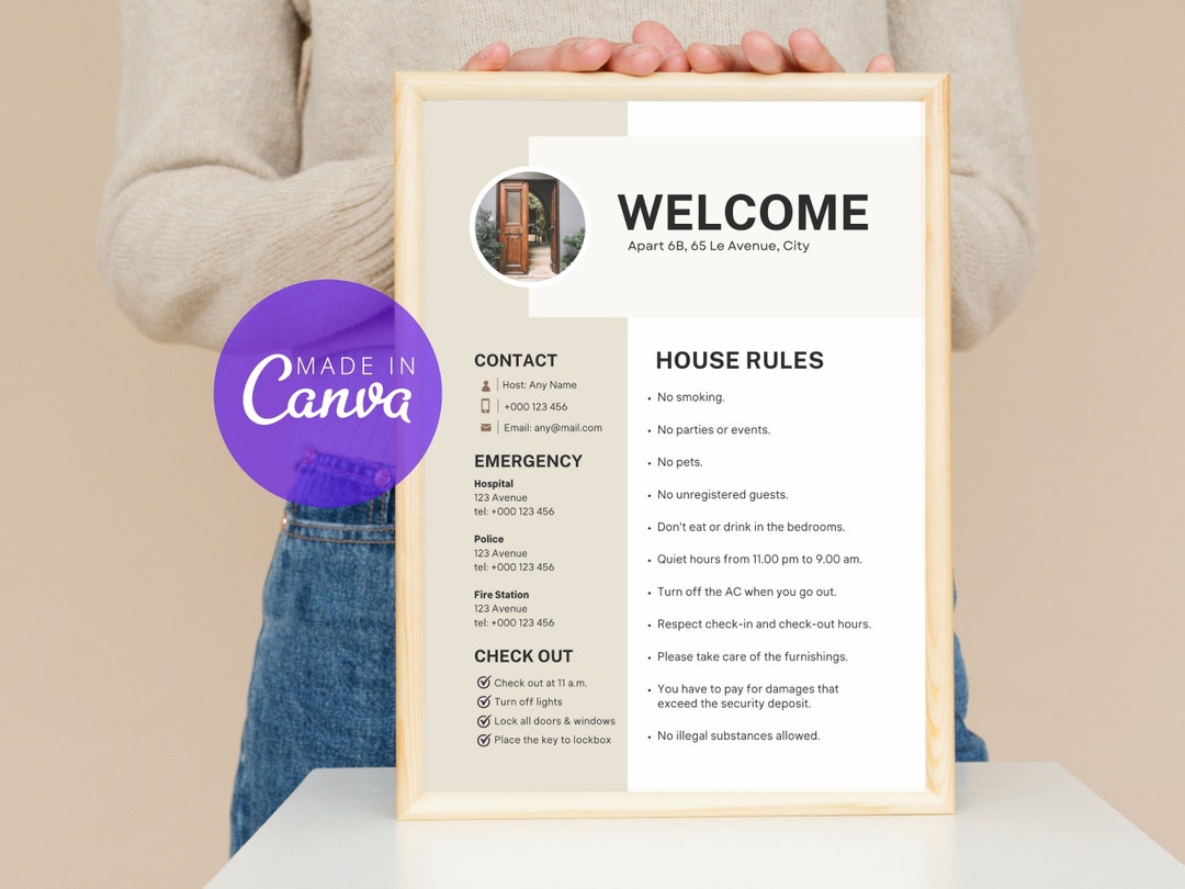 Editable Airbnb House Rules Template - Beige Welcome Guide & Wi-fi Sign ...