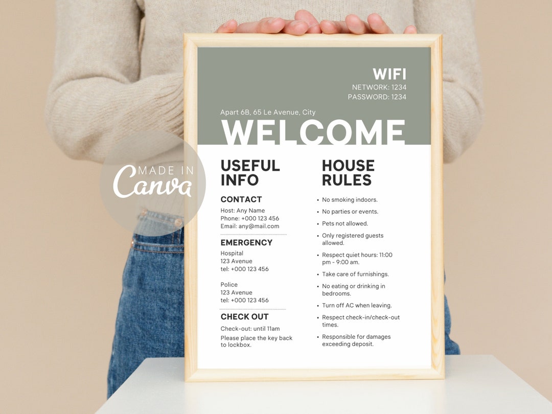 Airbnb House Rules Template: Olive Green Welcome Sign (digital Download ...