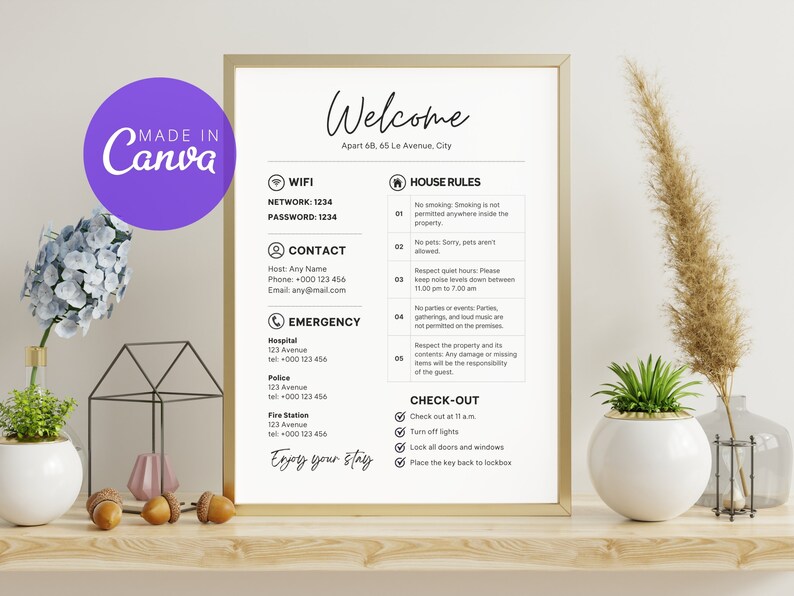 Airbnb 1 Page Welcome Canva Template Airbnb Editable Welcome Template Airbnb House Rules Rental ...