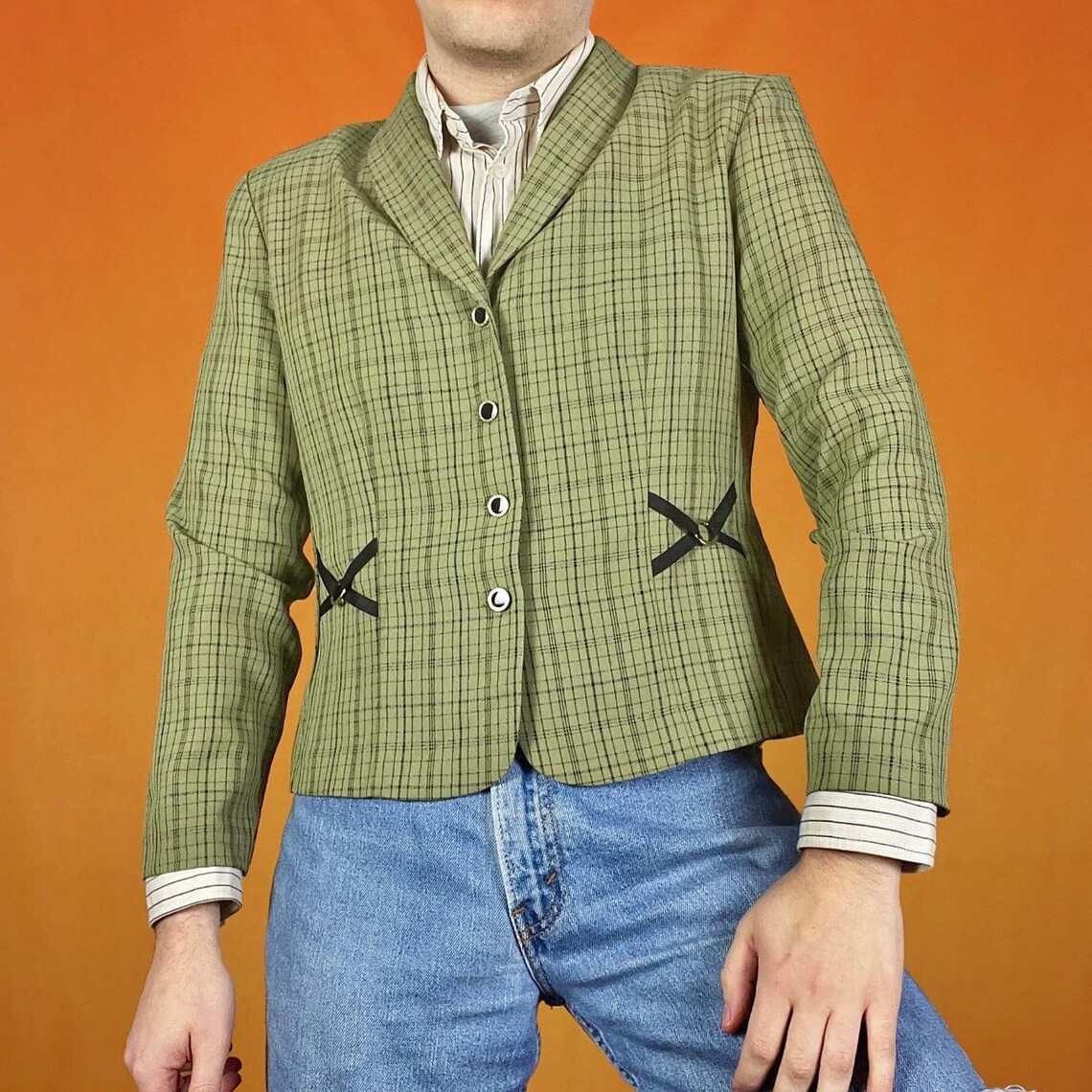 Vintage Retro Check Blazer Jacket Tartan Plaid Pattern Funky Button up ...