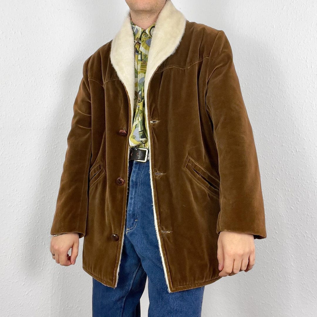 Vintage Pioneer Wear Velvet Western Coat Sherpa Fur Fleece Lined Shawl ...
